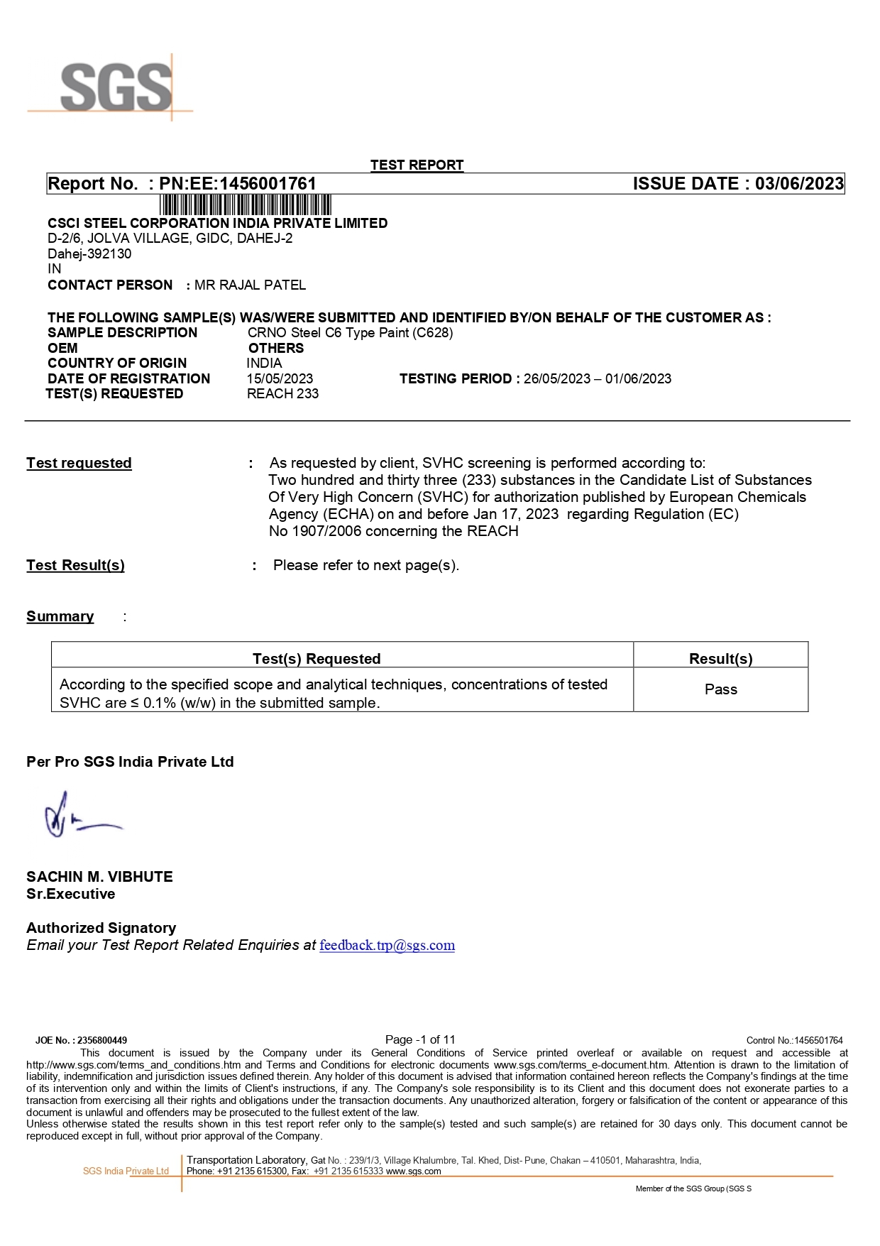 Certificates | CSCI Steel Corporation India