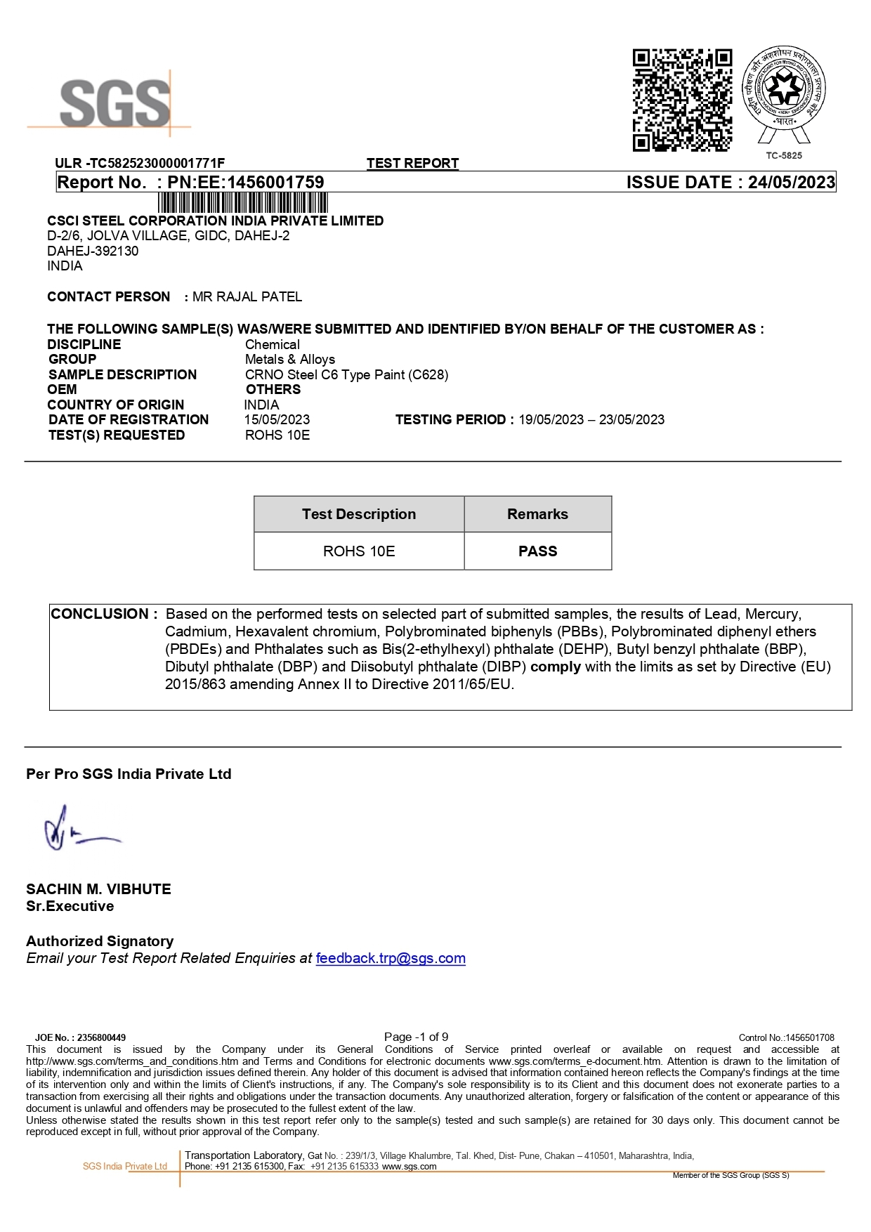Certificates | CSCI Steel Corporation India